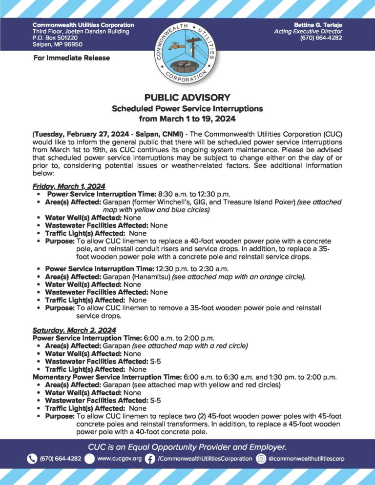 27-FEB-2024 Public Advisory re Scheduled Power Service Interruptions ...