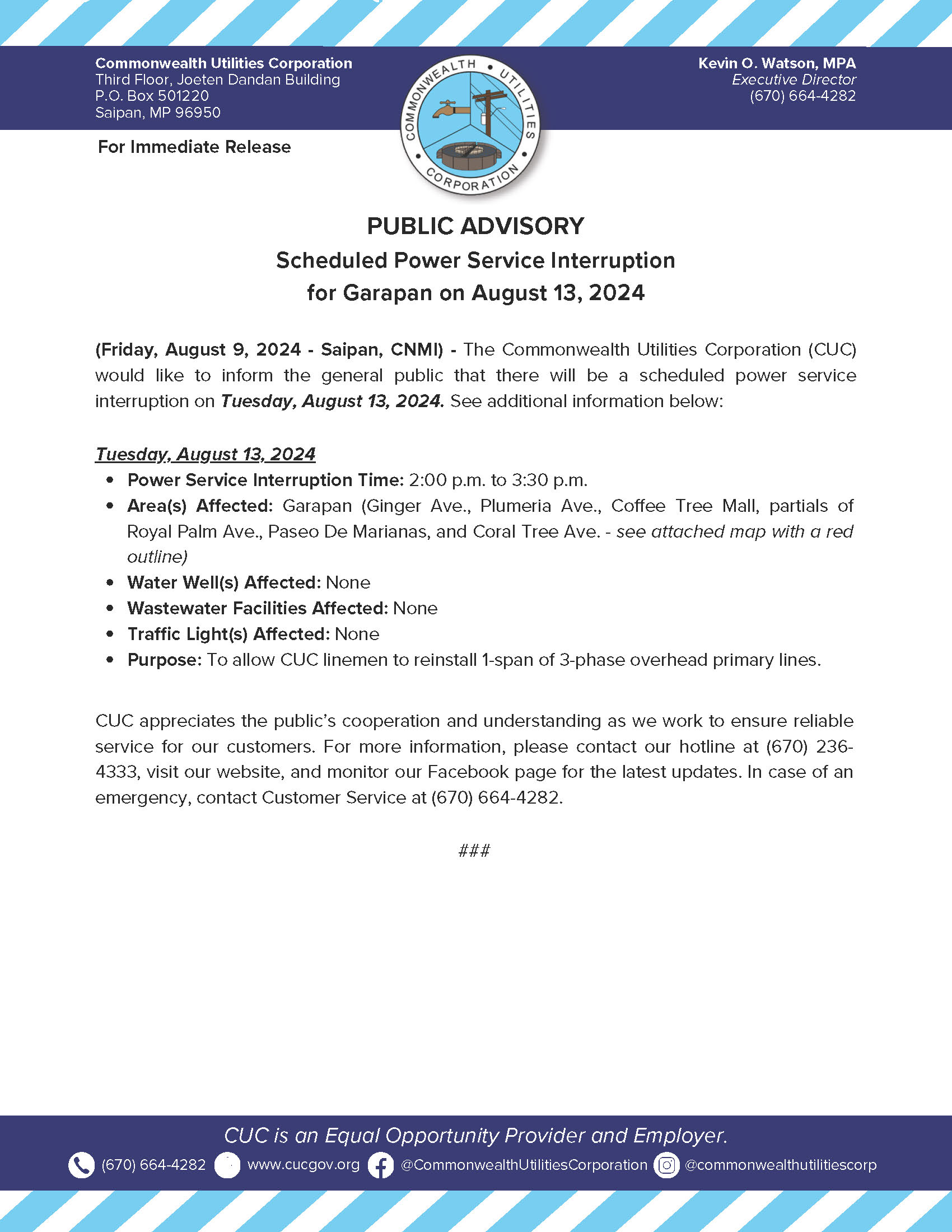 2024-8-9 Public Advisory re Scheduled Power Service Interruption for ...