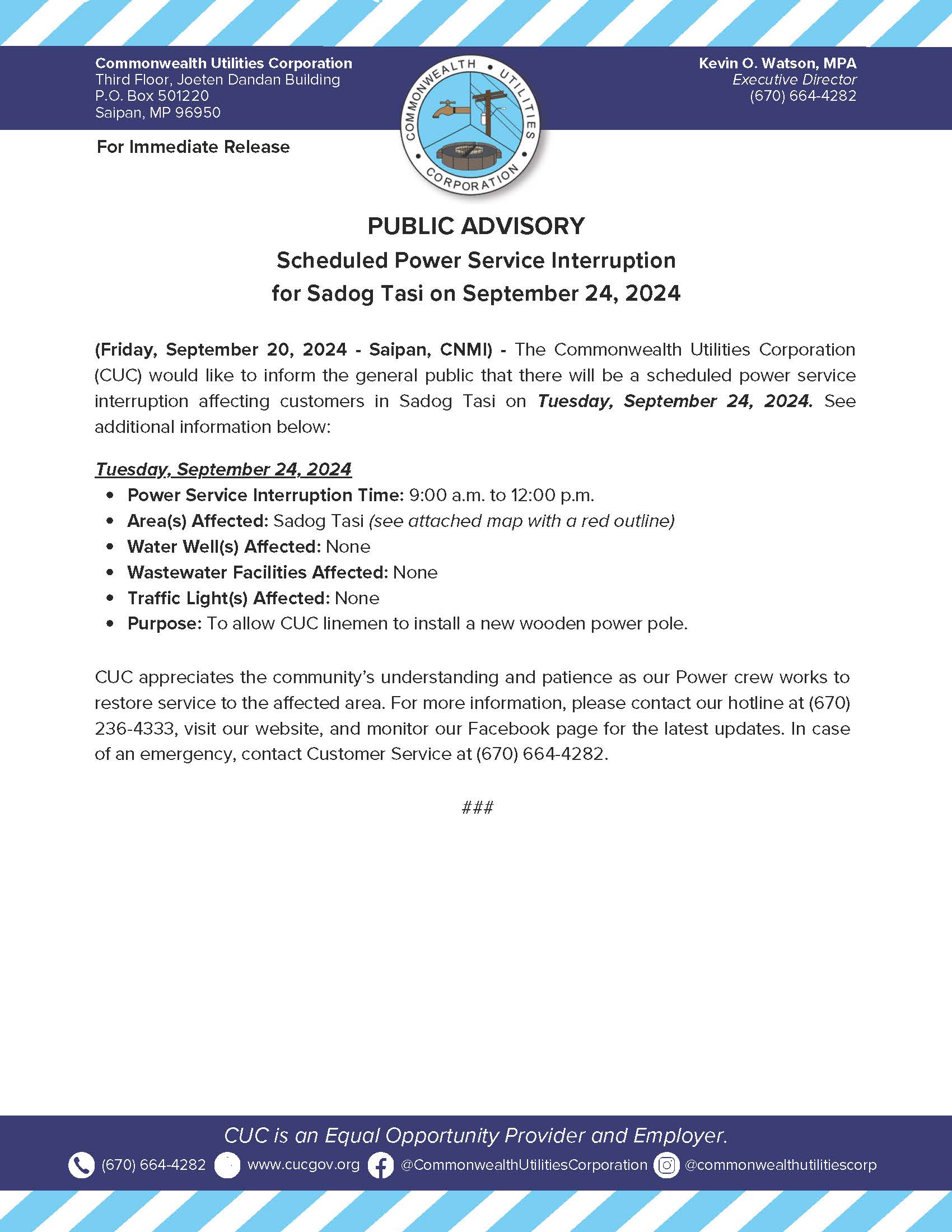 2024-9-20 Public Advisory re Scheduled Power Service Interruption for ...