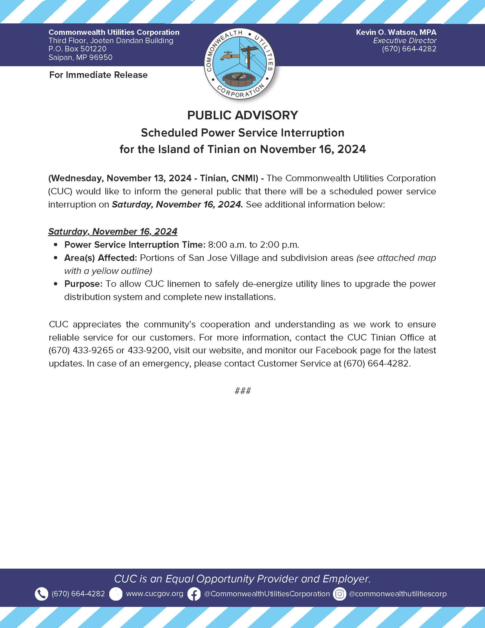 2024-11-13 Public Advisory re Scheduled Power Service Interruption for ...
