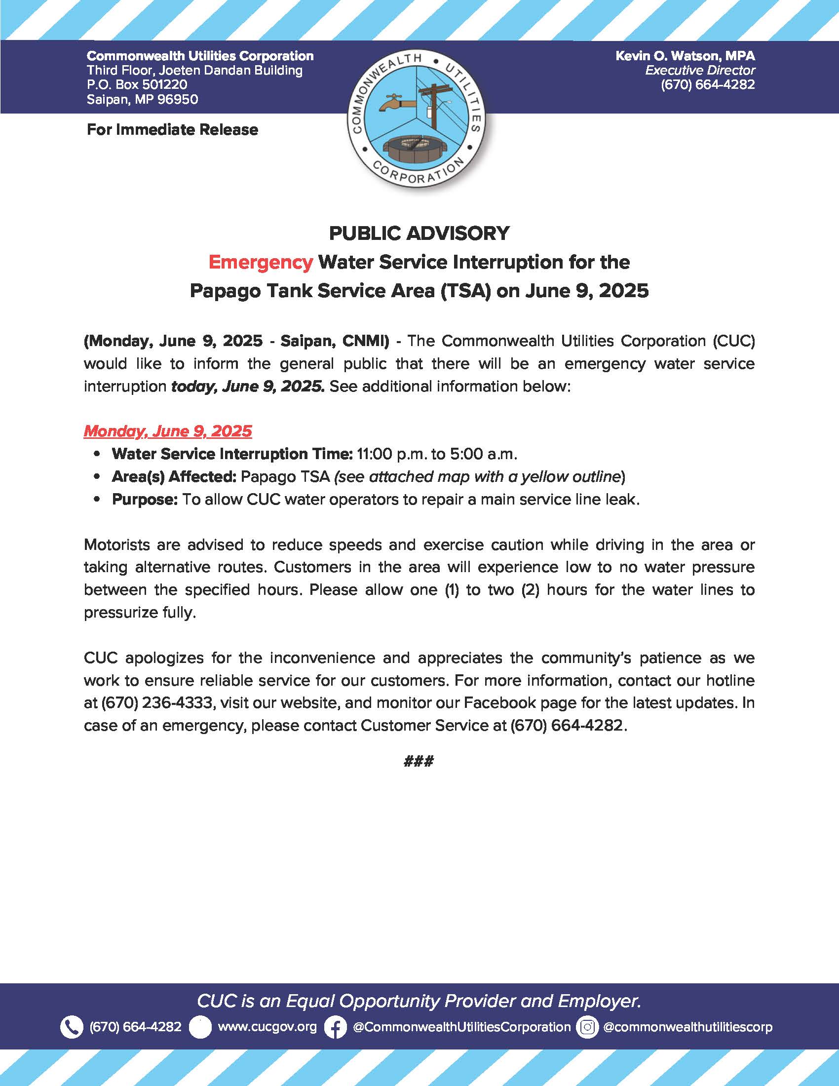 2025-06-09 Public Advisory re Emergency Water Service Interruption for ...
