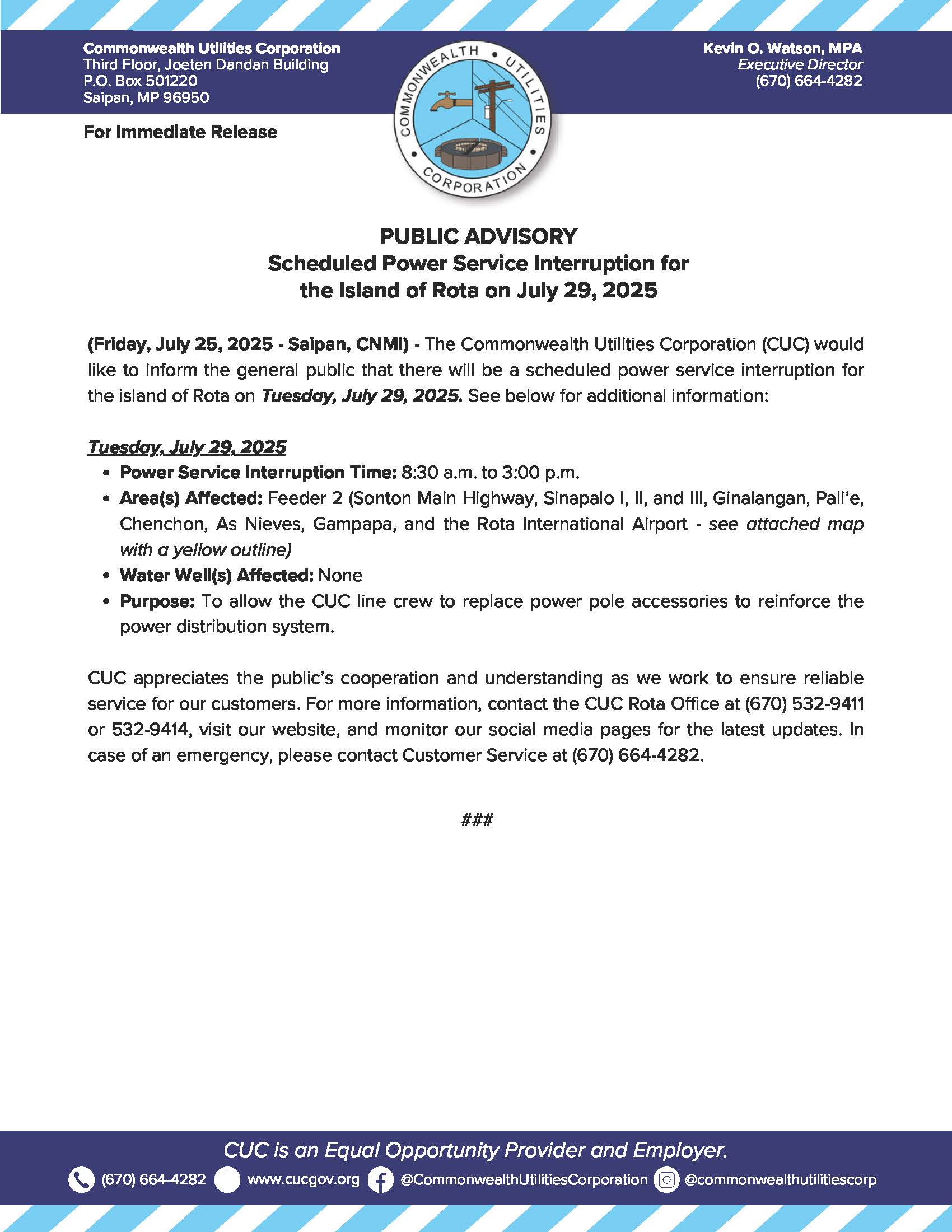 2025-07-25 Public Advisory re Scheduled Power Service Interruption for ...