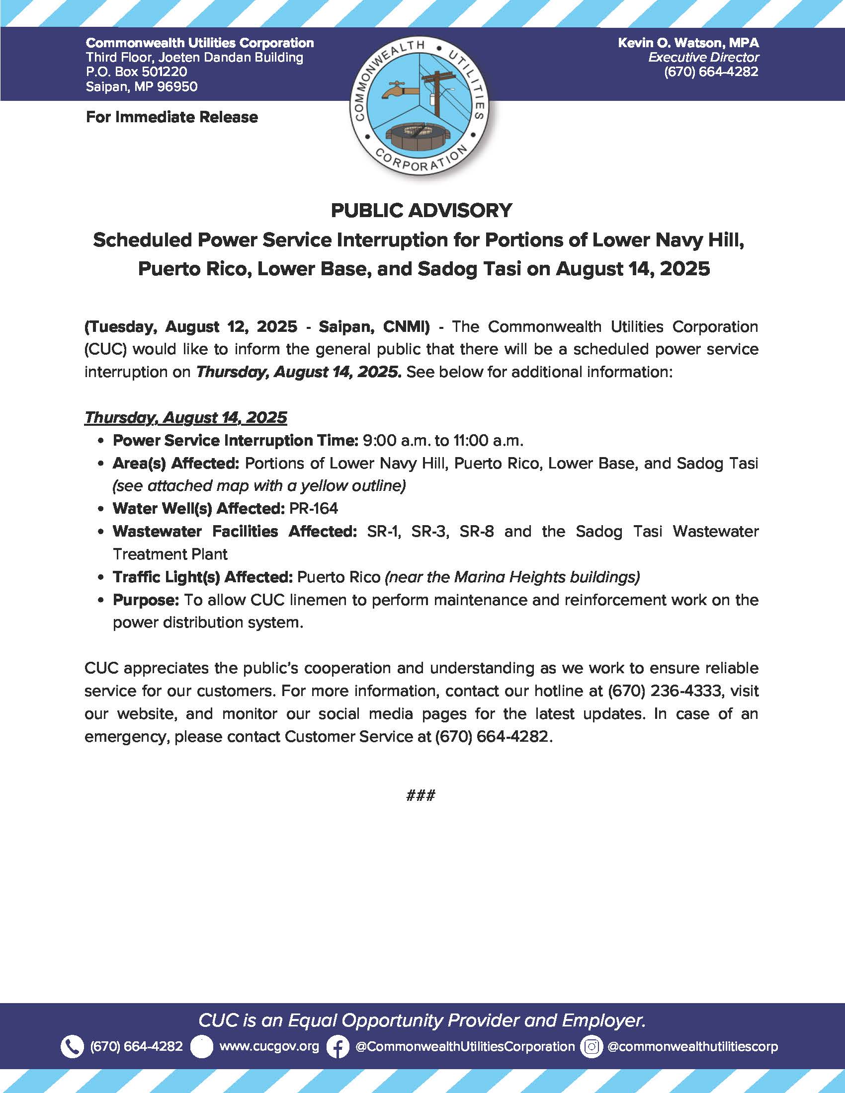 2025-08-12 Public Advisory re Scheduled Power Service Interruption for ...
