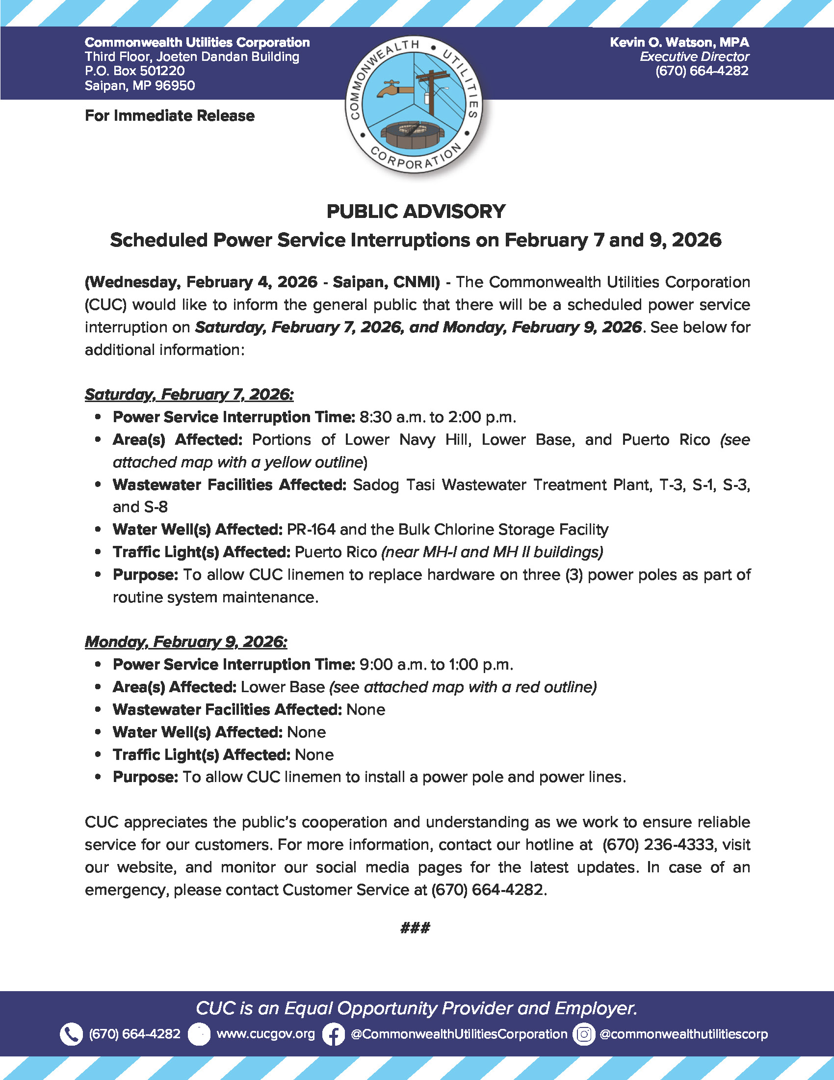 2026-02-04 Public Advisory re Scheduled Power Service Interruptions on ...